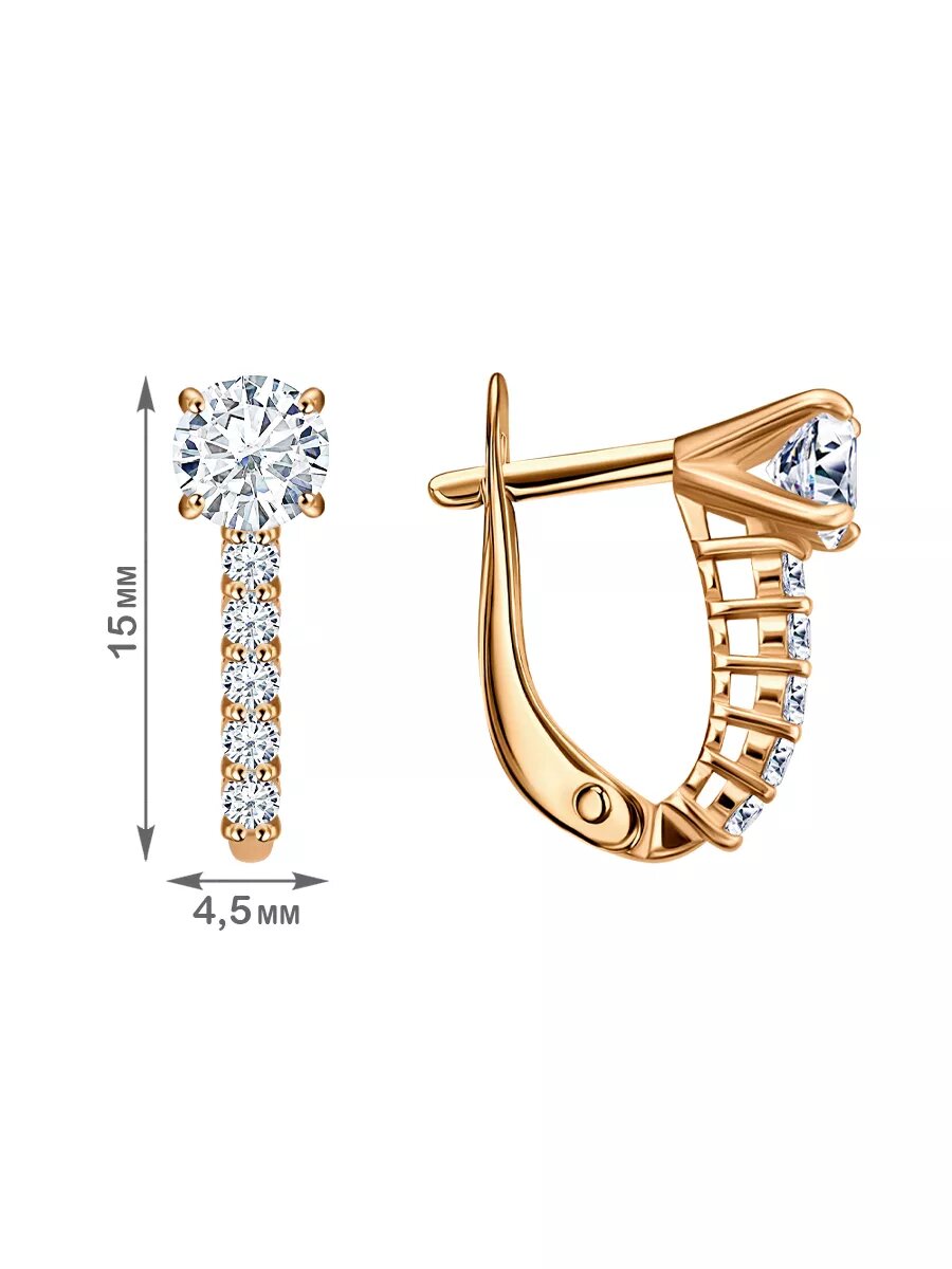 Серьги, серебро, 925 проба, золочение, фианит