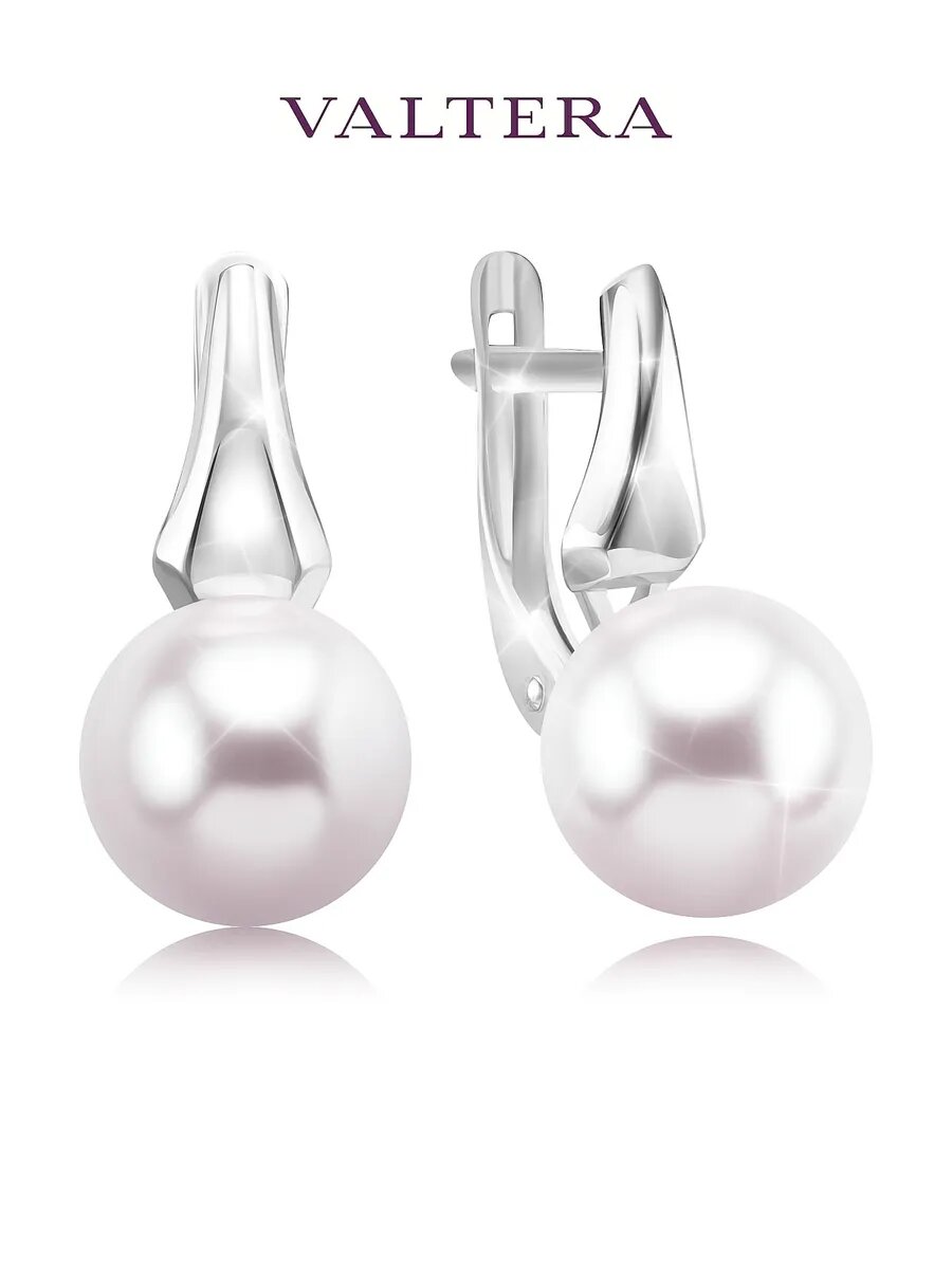 Серьги, серебро, 925 проба, родирование, жемчуг культивированный