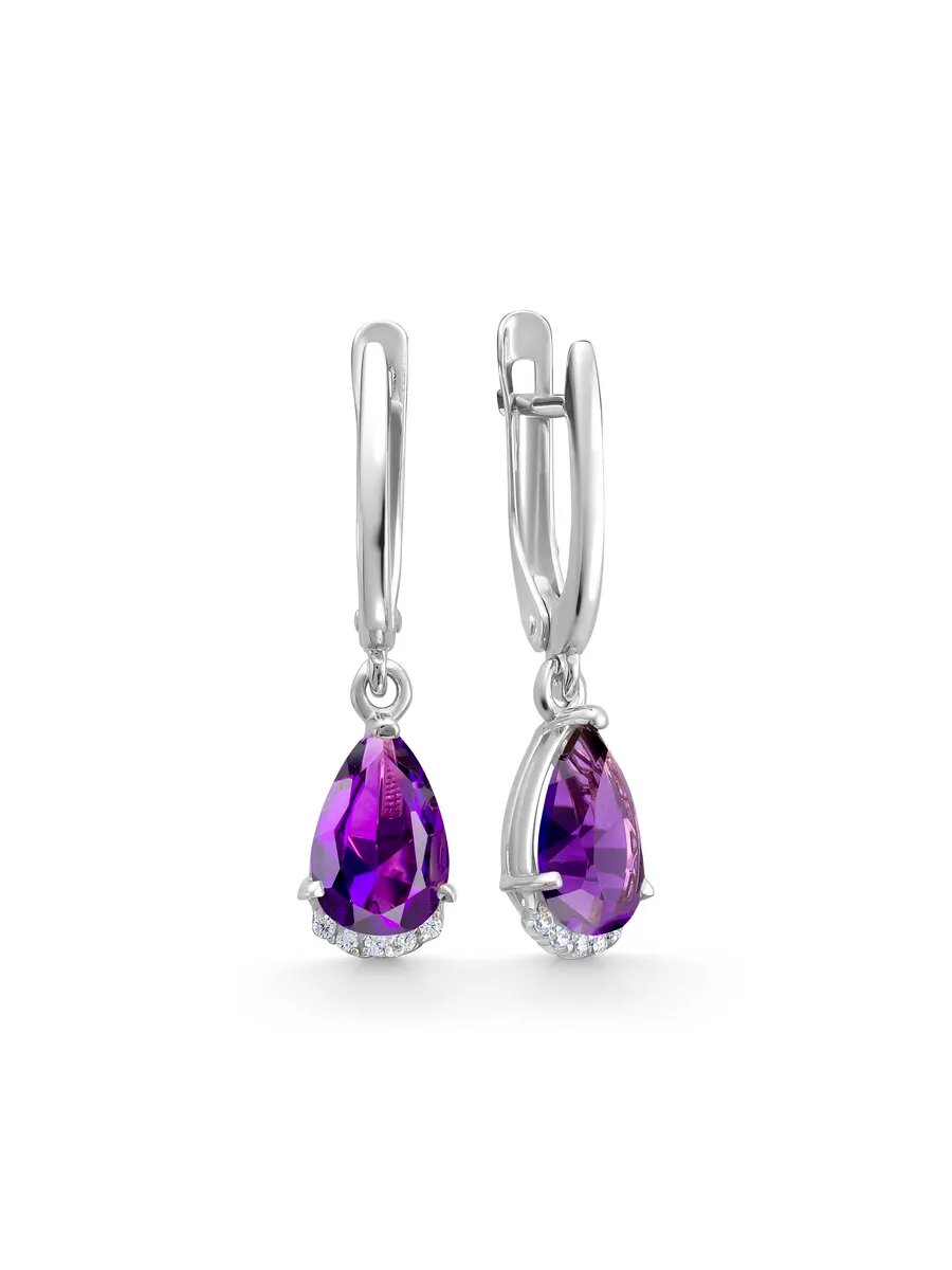 Серьги VALTERA, серебро, 925 проба, родирование, фианит, , бесцветный, серебристый, синий — фото 1