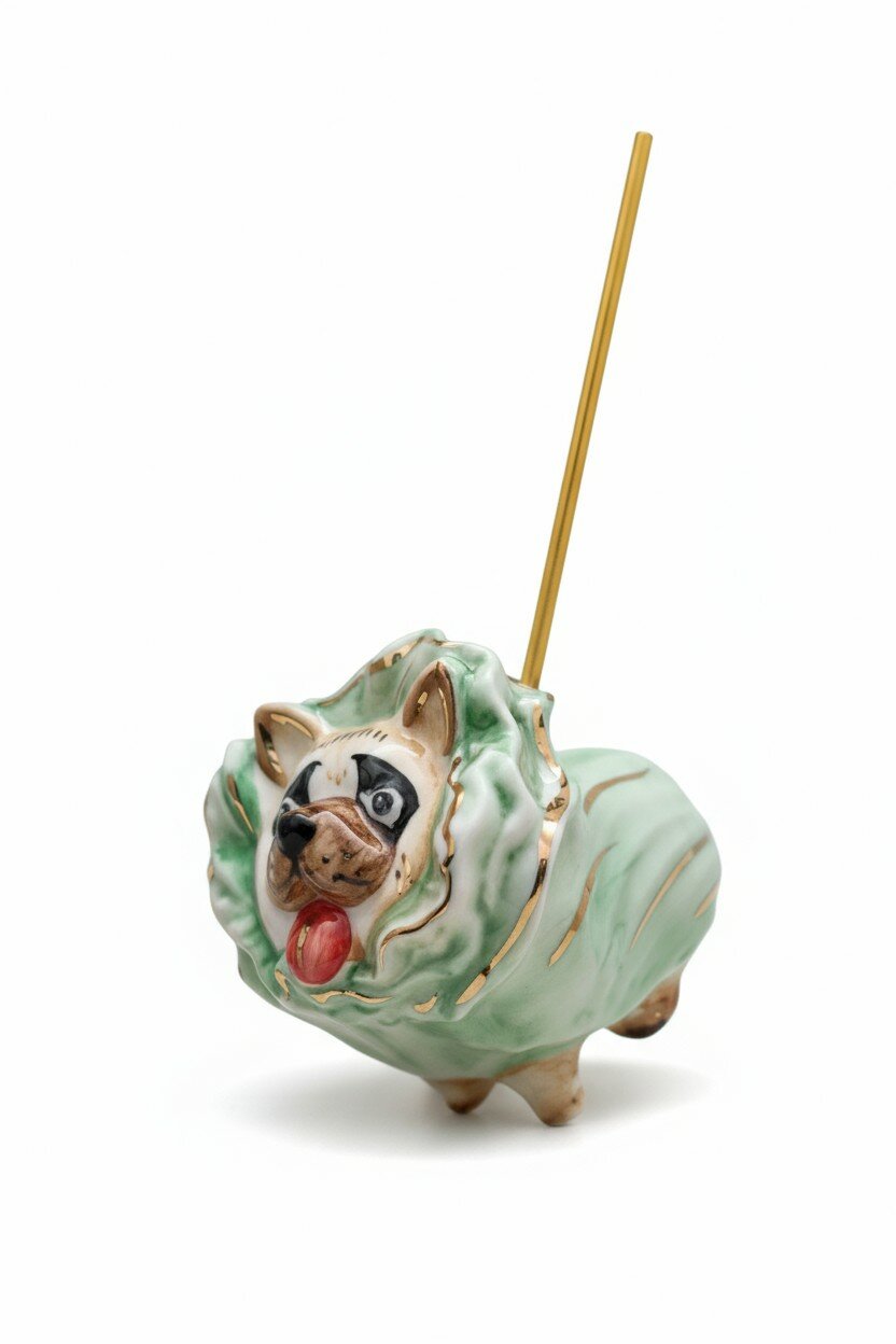 Игрушка на елку Собака в капусте, фарфор