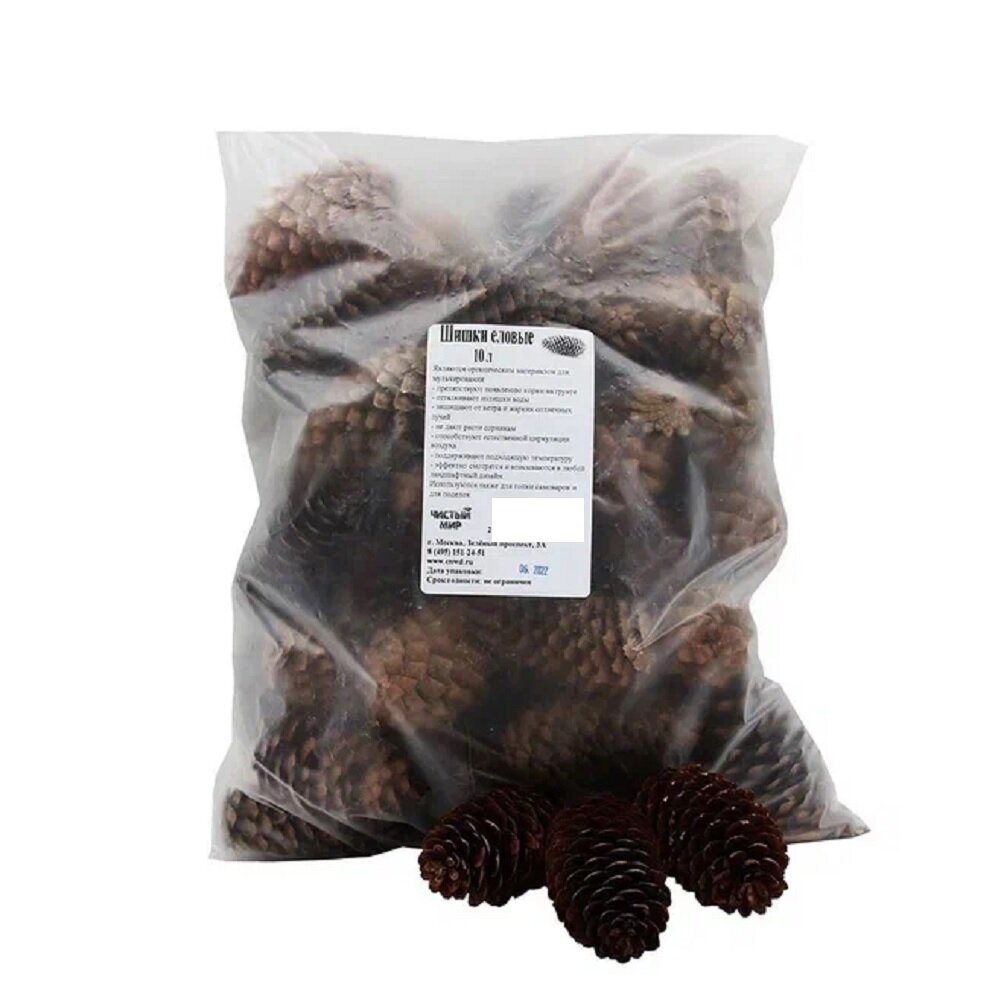 Шишки еловые 10 л, натуральные, мульча , для универсального использования