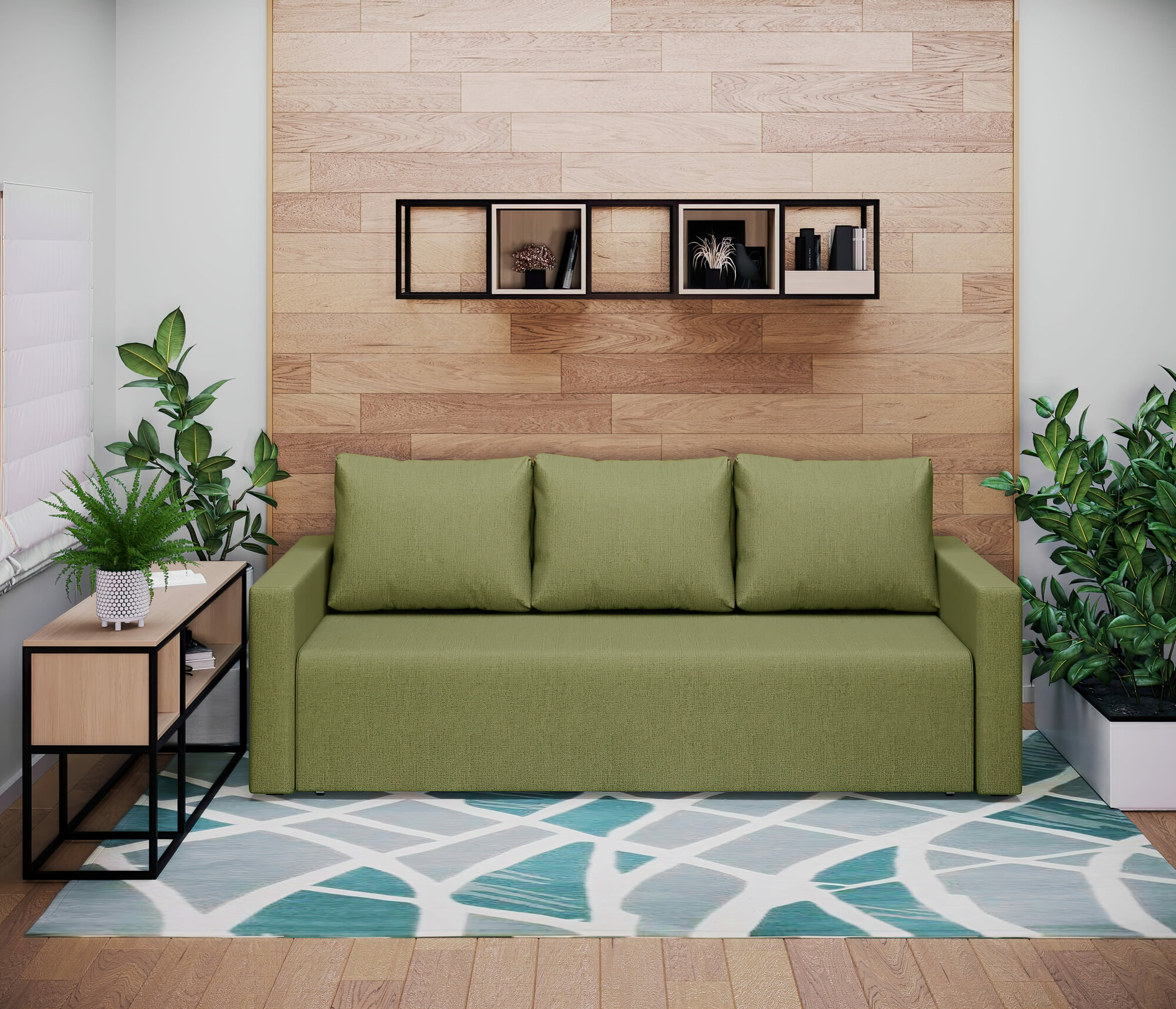 Диван Олимп 2 , еврокнижка, рогожка саванна грин, ППУ