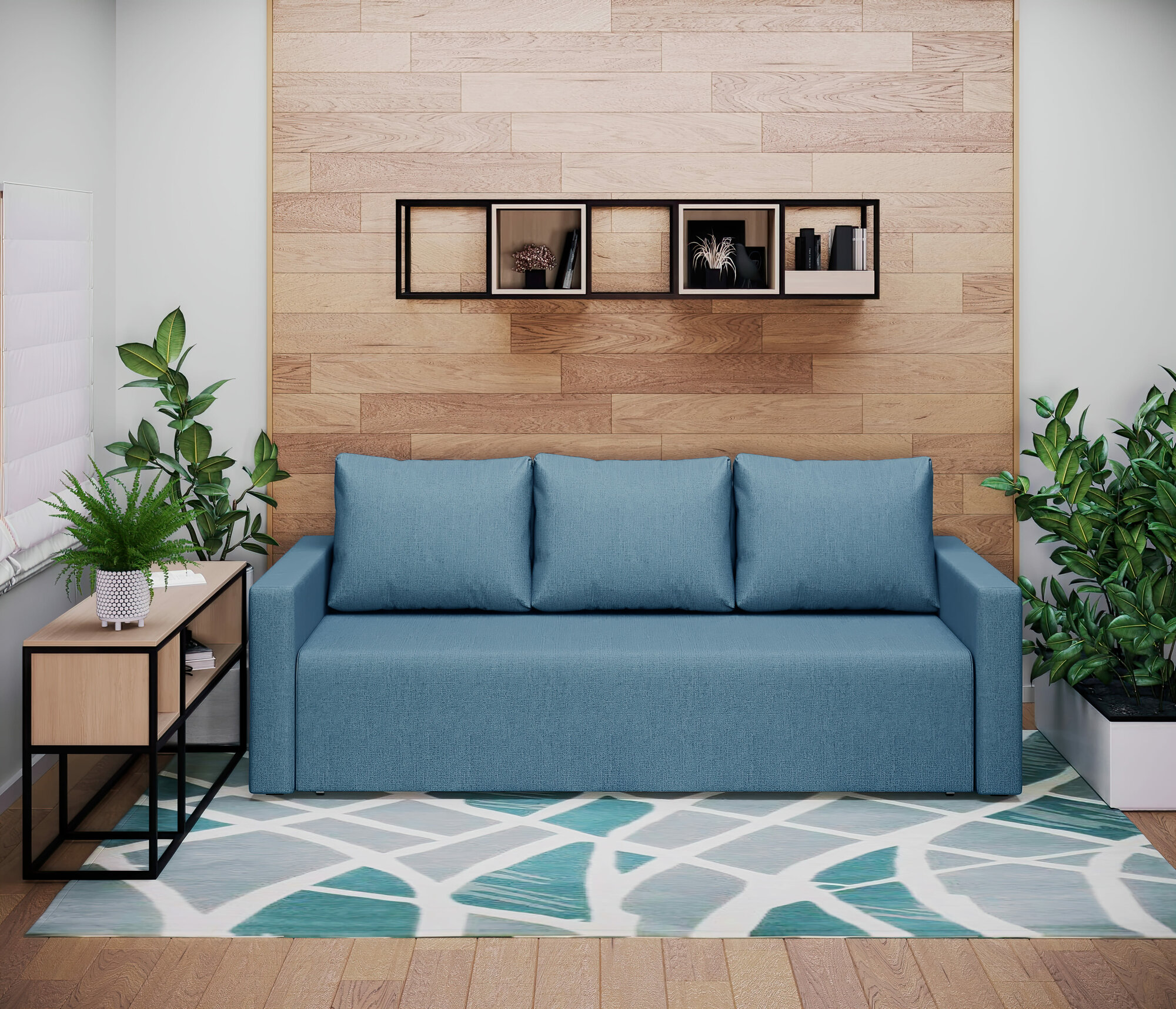 Диван Олимп 2 , еврокнижка, рогожка саванна плюс блу, ППУ