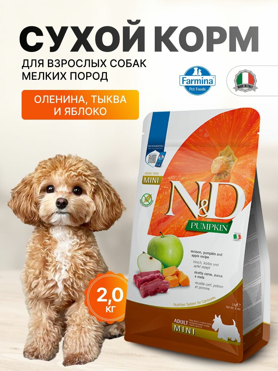 Корм сухой Farmina N&D Pumpkin GF Adult Mini (Тыква, оленина, яблоко), 2 кг