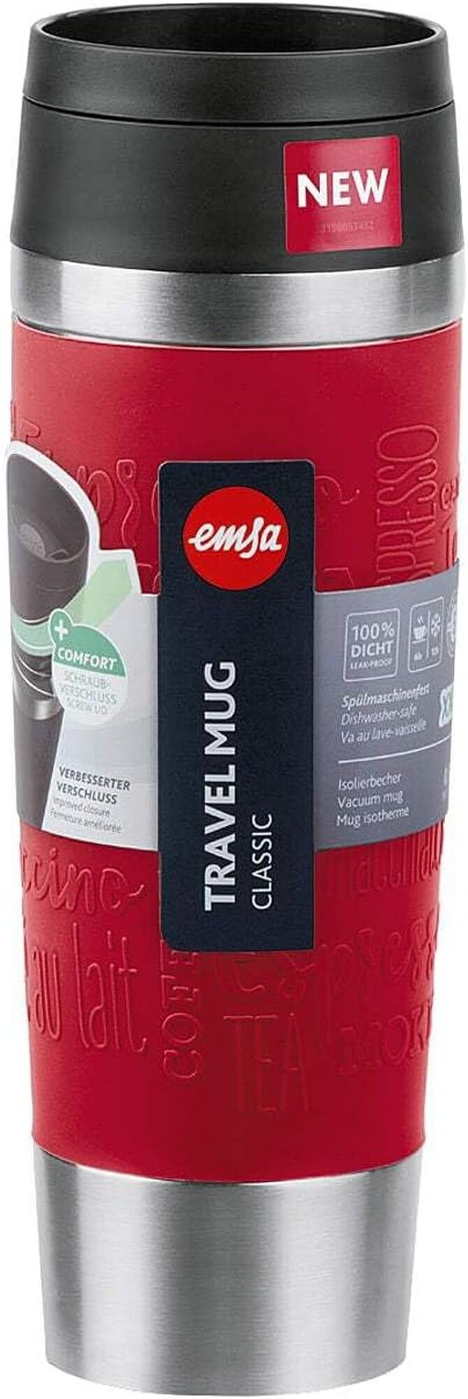 Термокружка Emsa Travel Mug Classic N20222 - 0,5 л из нержавеющей стали, цвет темно-красный