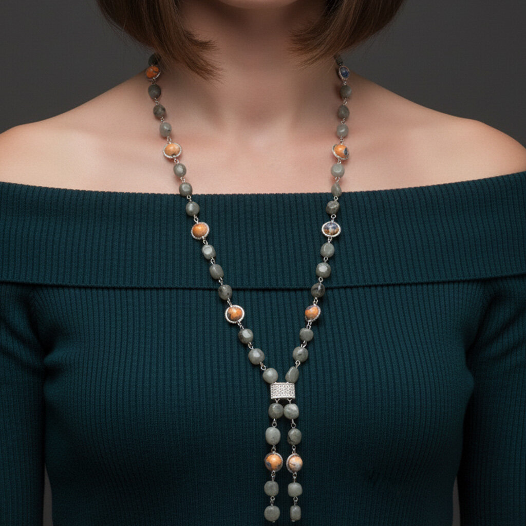 Бусы, керамика, лабрадорит