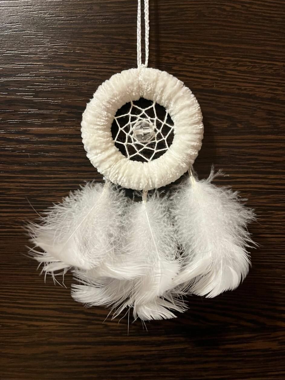 Ловец снов "Белый плюш мини", диаметр кольца 4,5 см/ длина изделия 12 см, в подарочной упаковке