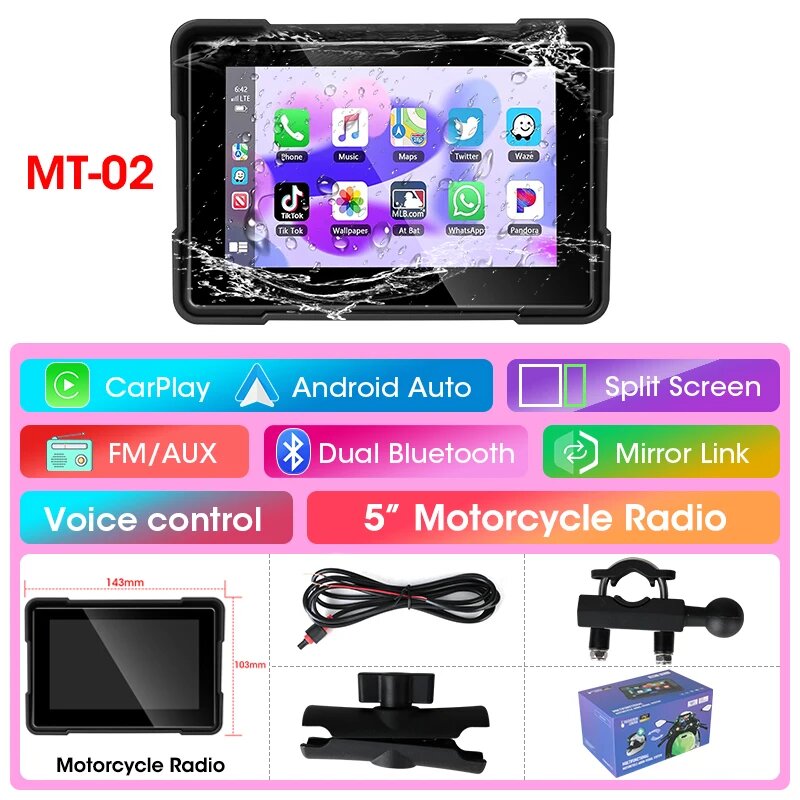 Jansite 5 "Carplay для мотоцикла, радиомонитор, сенсорный экран, беспроводной, Android, автомобильный водонепроницаемый, мотоциклетный плеер, Bluetooth Mirror-link, Нет, Черный
