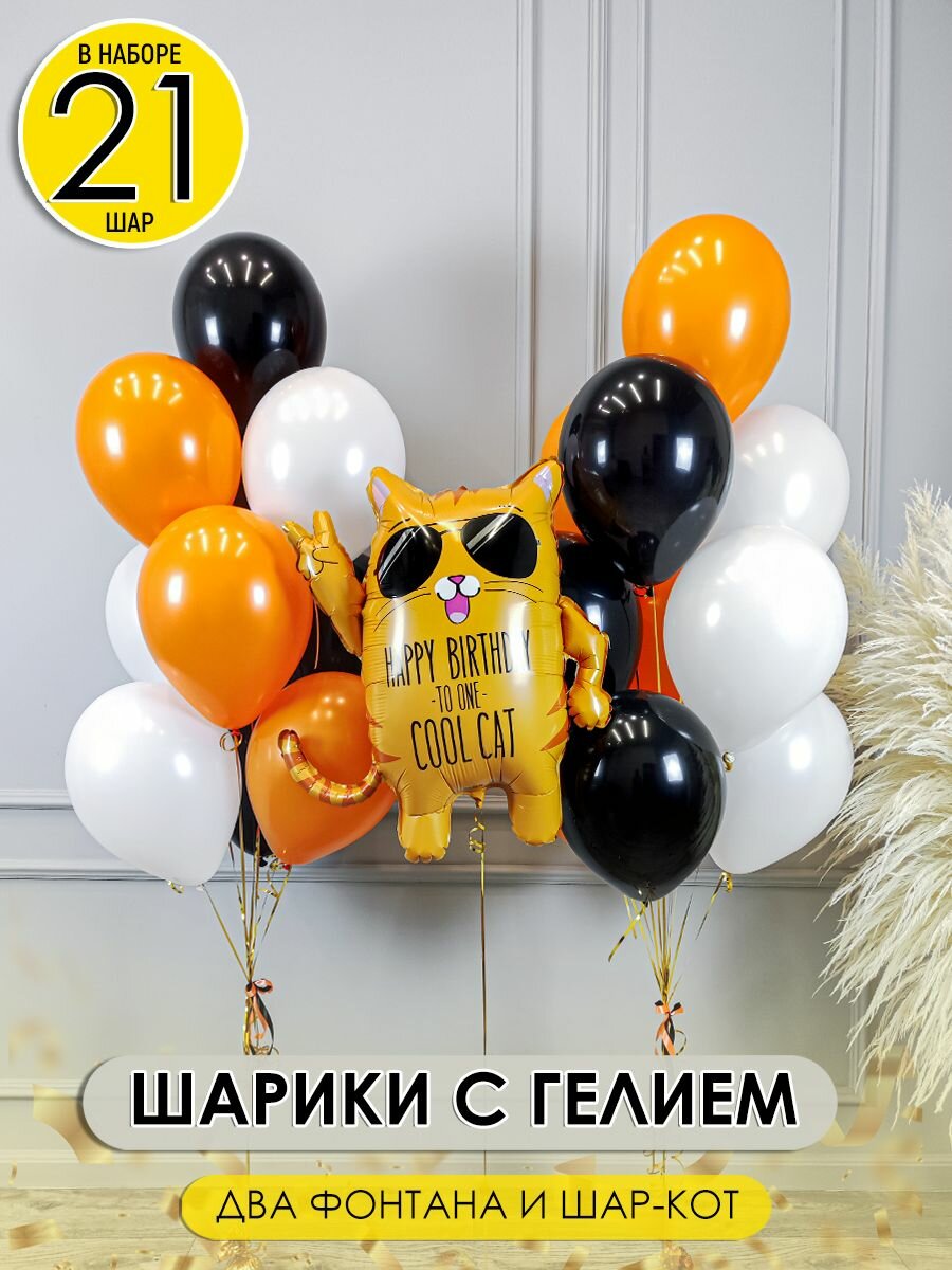 Два фонтана из воздушных шаров с гелием с фольгированным котом, 21 шт