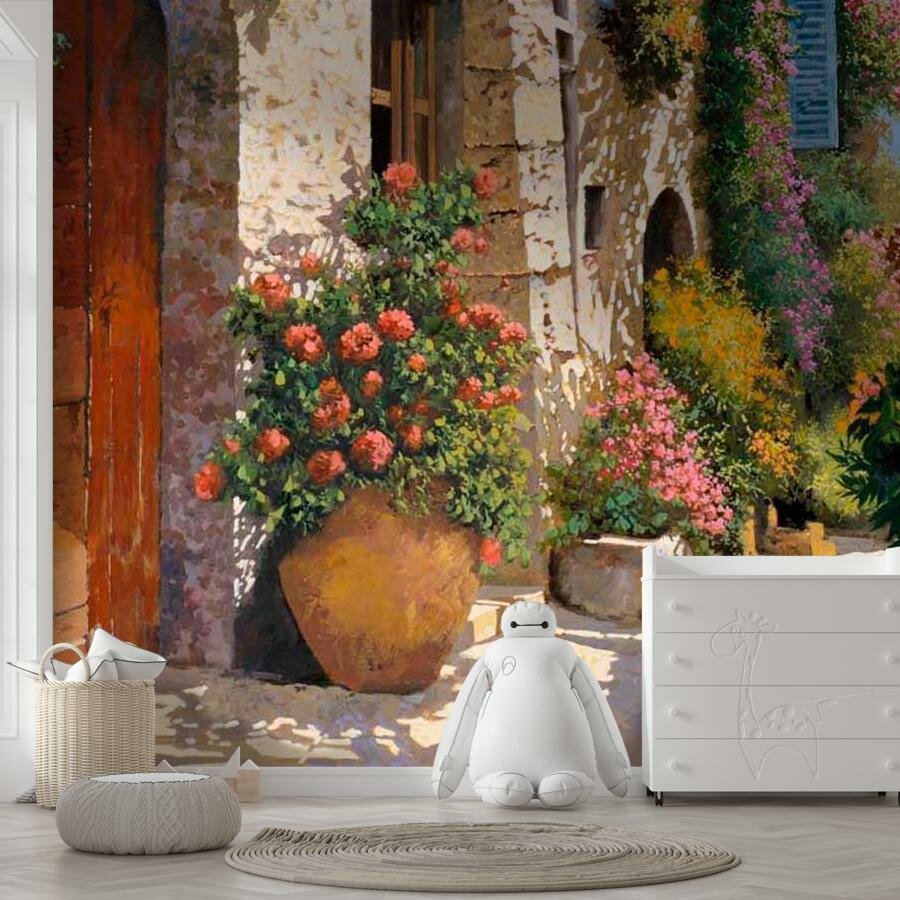 Фотообои Солнечная улица с выходом к морю 8-014-S-Флок 270 x 200 см (ВхШ) Бесшовные, флизелиновые, влагостойкие обои MasterFresok