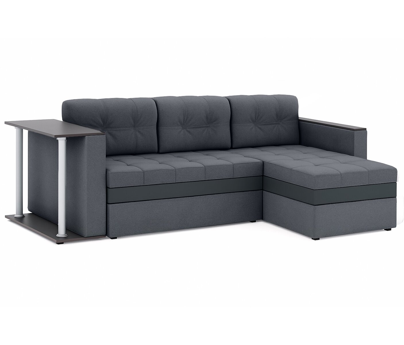 Угловой диван Сток Диванов Атланта Dark серый велюр, механизм дельфин, со встроенным столиком