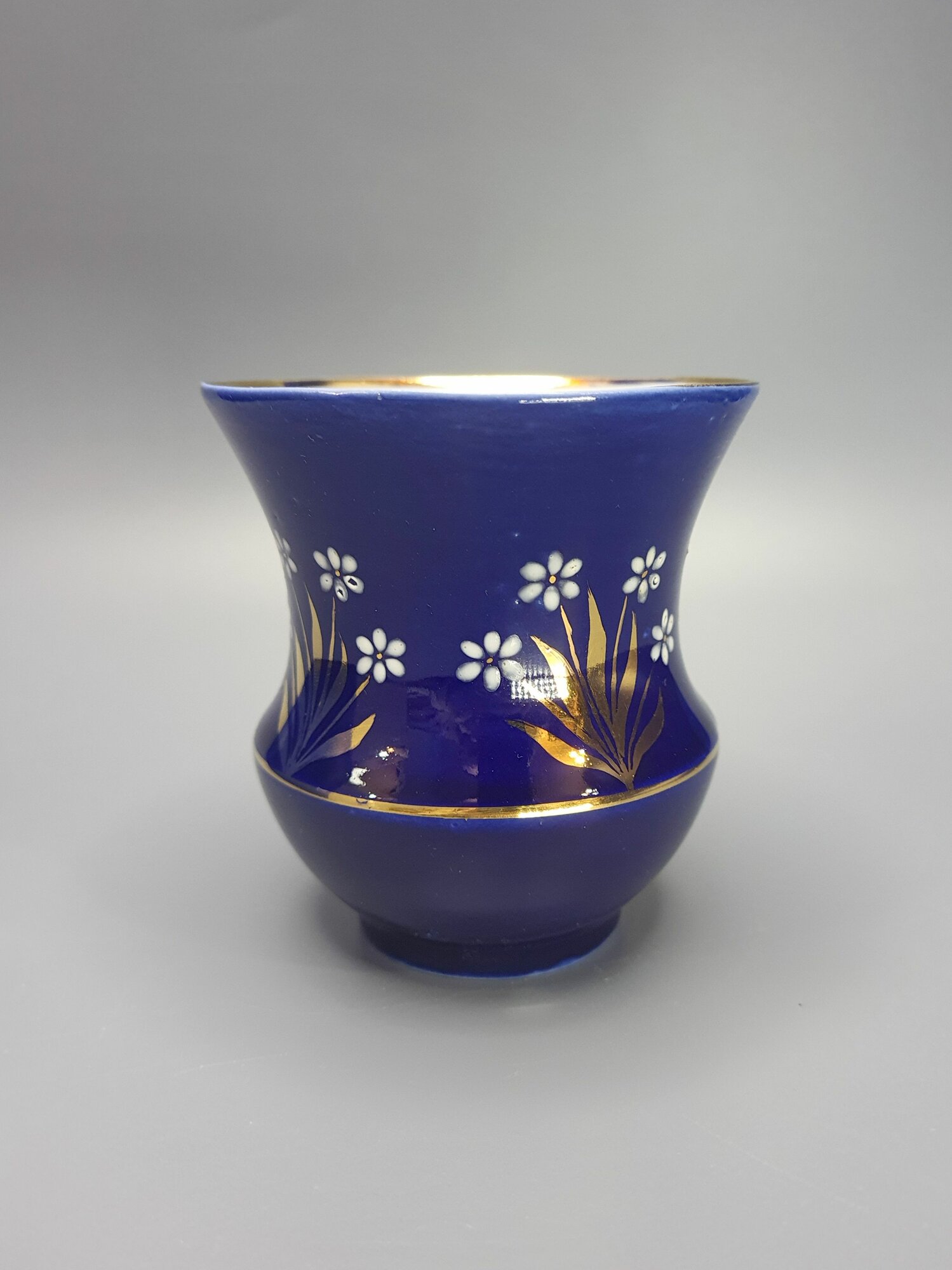 Вазочка интерьерная кобальт, золочение, 95мм, Бронницы, винтаж СССР 80е