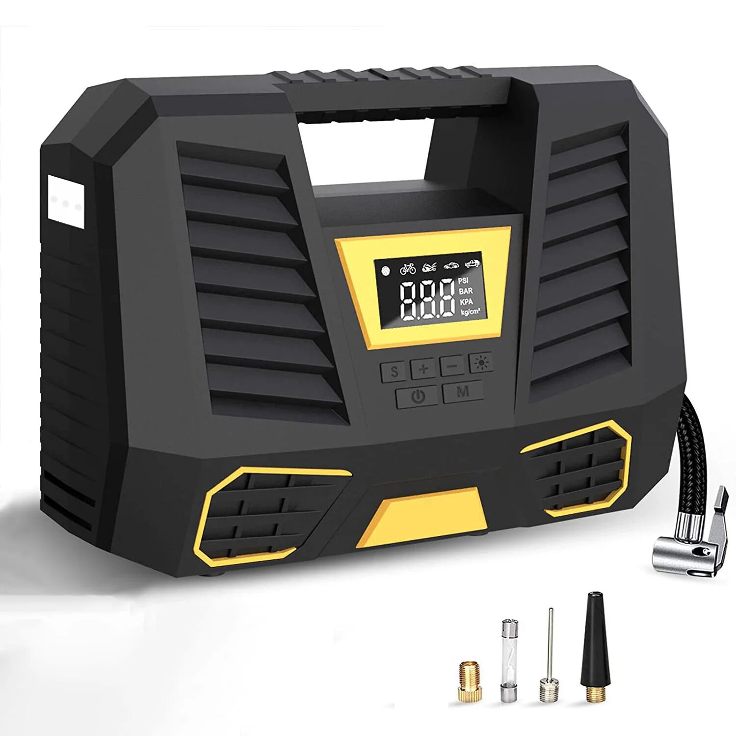 Воздушный компрессор, шинонасос для автомобильных шин, 12 В постоянного тока, 150 фунт/кв. Дюйм с фонариком, портативный воздушный насос с фотоэкраном для автомобилей и велосипедов Wireless