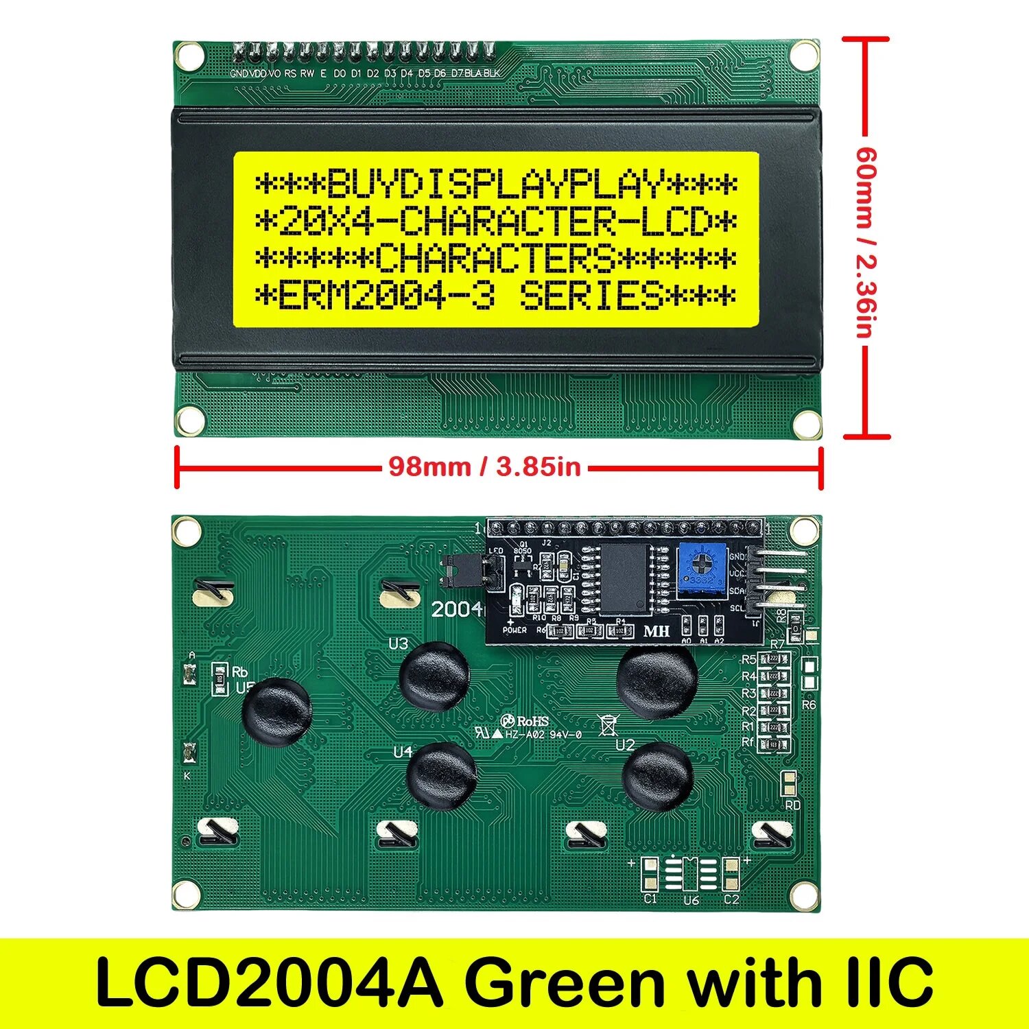 LCD2004A 20x4 Зеленый с I2C для Arduino