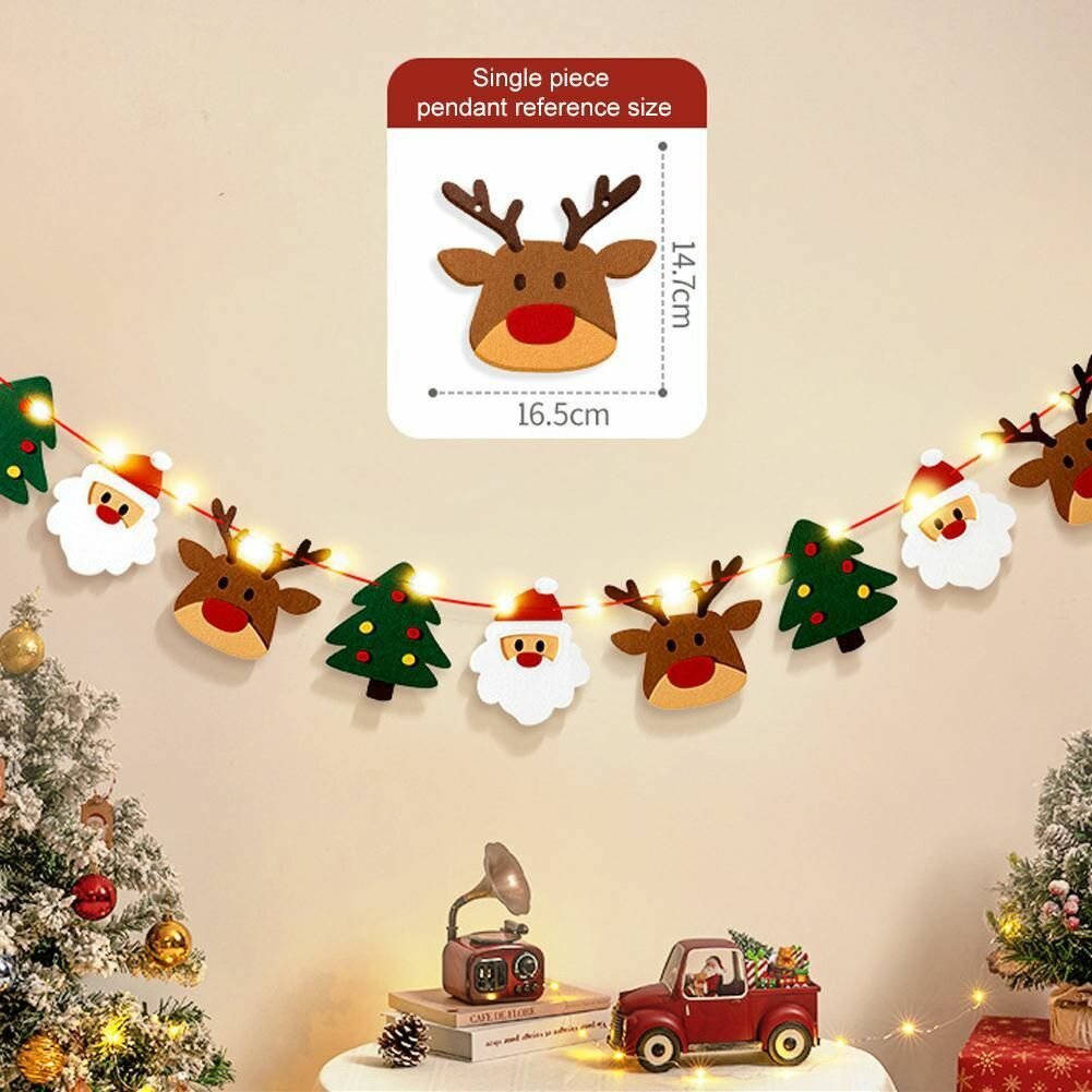 Новогодняя гирлянда-флаг со светом, праздничное украшение для дома и ёлки, светодиодная подсветка