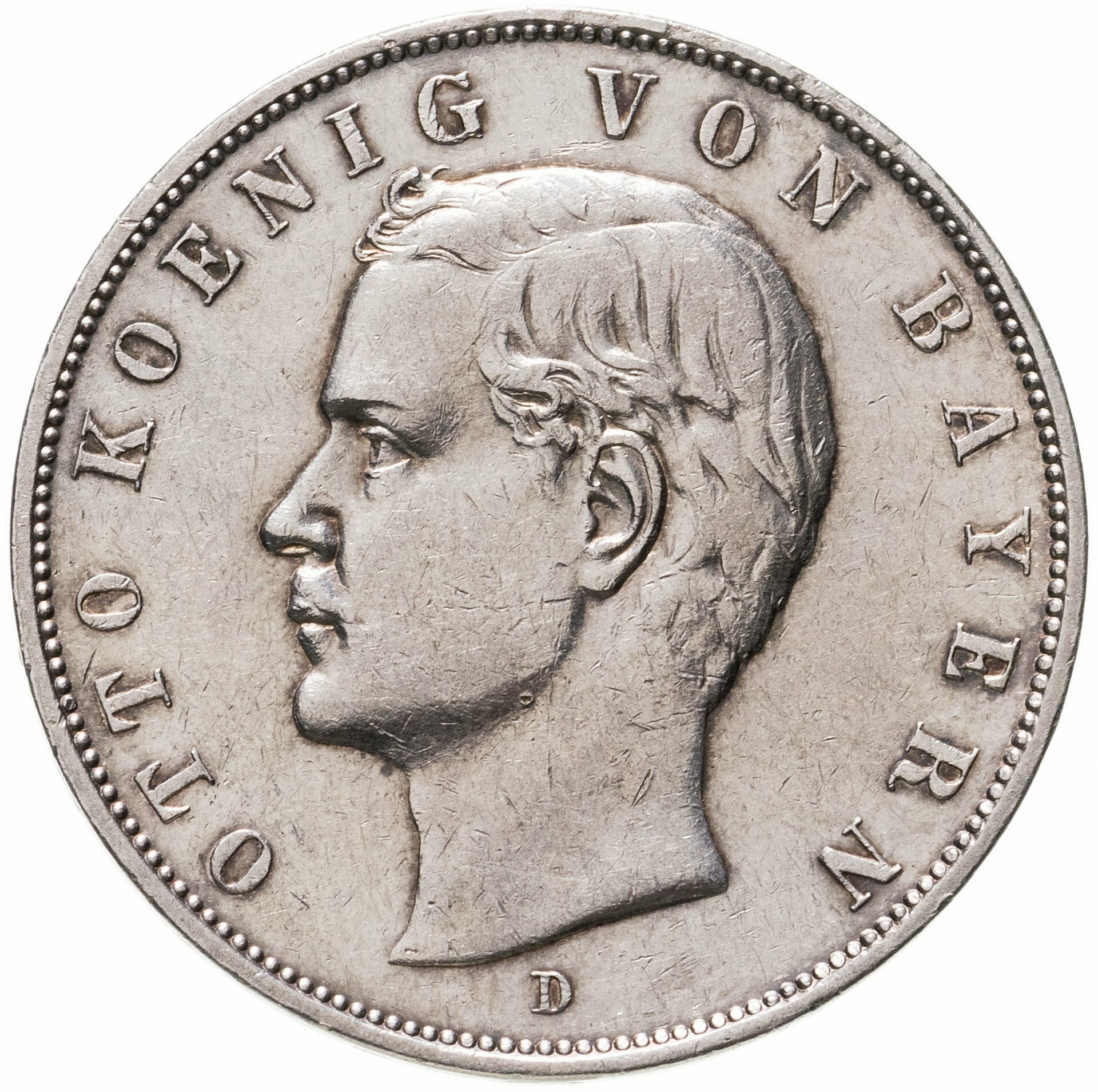 Германская Империя, Бавария 3 марки mark 1908-1913, с портретом Короля Отто, Серебро 900, в сохранности VF-XF