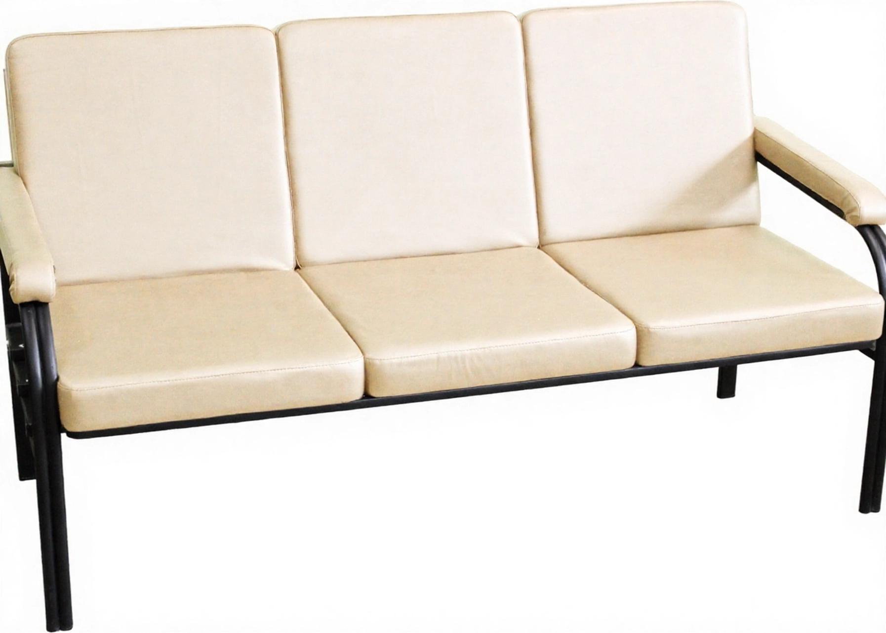 Диван офисный "Сириус Космо", 3х-местный, экокожа бежевая, разборный стальной каркас, на дачу, на кухню, в прихожую.