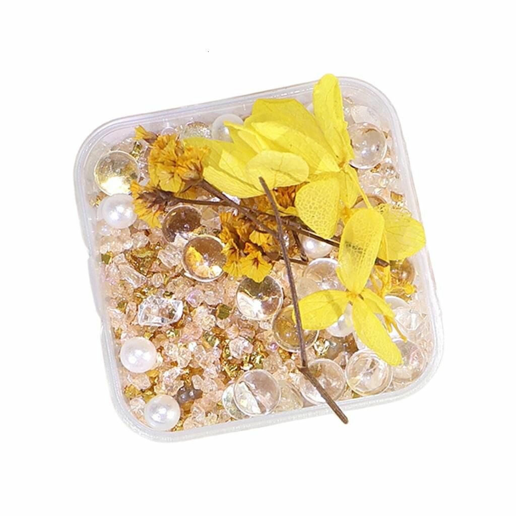 Натуральная композиция из смолы с цветами, стеклянными бусинами, жемчугом и декоративными камнями, - 2