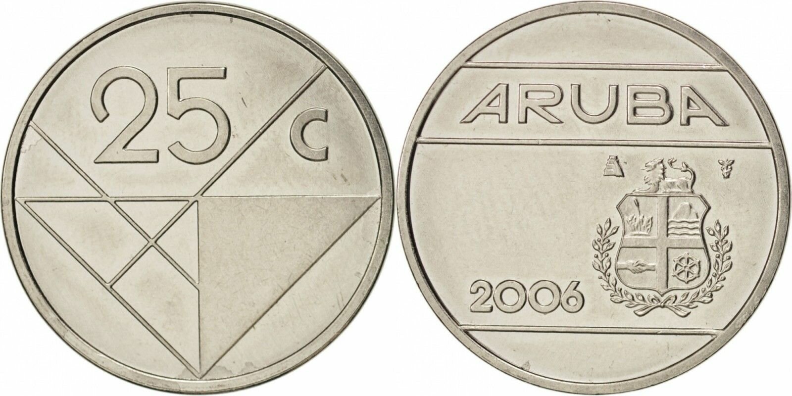 Аруба 25 центов, 1986 - 2024 Королева Беатрикс XF
