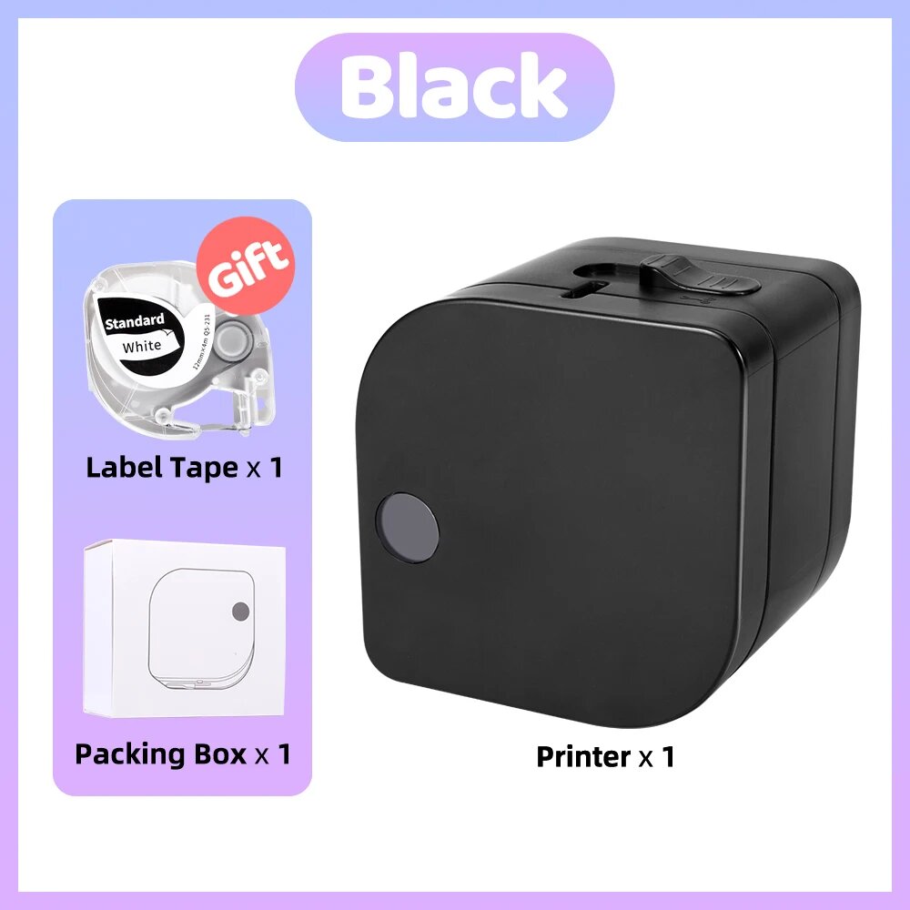 Phomemo P12, Беспроводная мини-маркировочная машина без чернил, совместимая с этикетками Dymo, LetraTag Tape 91201, Black Printer