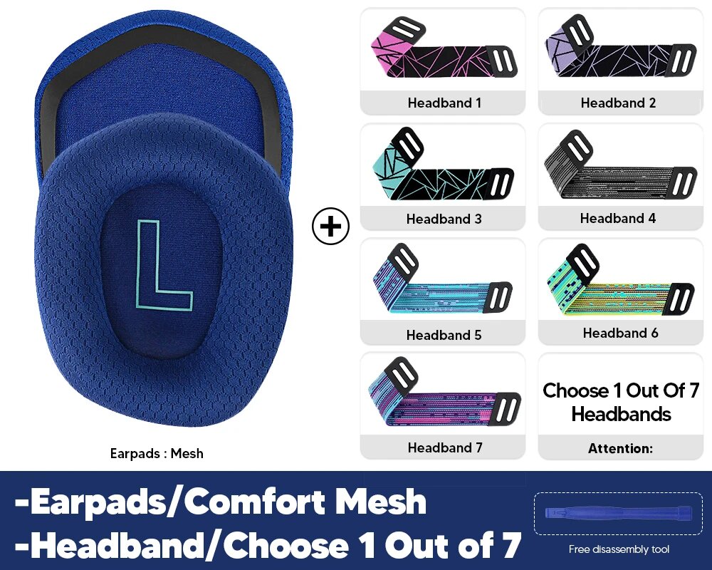 Амбушюры для Logitech G733 LIGHTSPEED With Headband 5, Blue Mesh