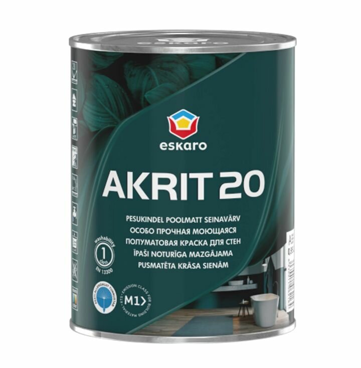 Краска моющаяся акрилатная eskaro Akrit-20 белая (база А) 0,95 л