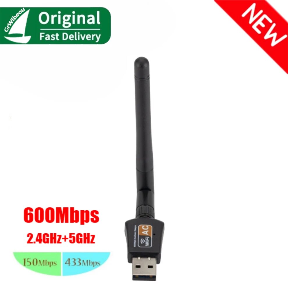 USB Wi-Fi адаптер GRWIBEOU 600 Мбит/с 2.4GHz+5GHz, Цвет: B