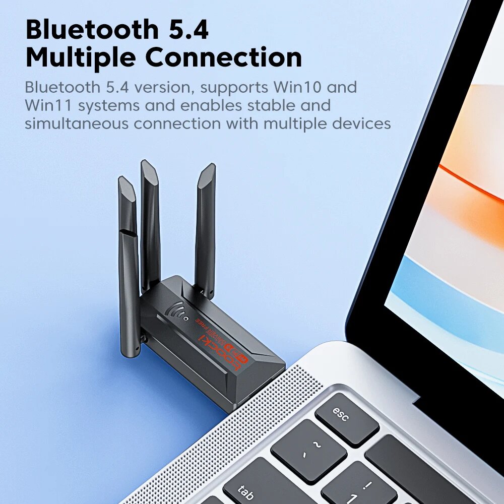 Toocki Wi-Fi 6 адаптер 900Mbps, Bluetooth 5.4, Черный — фото 1