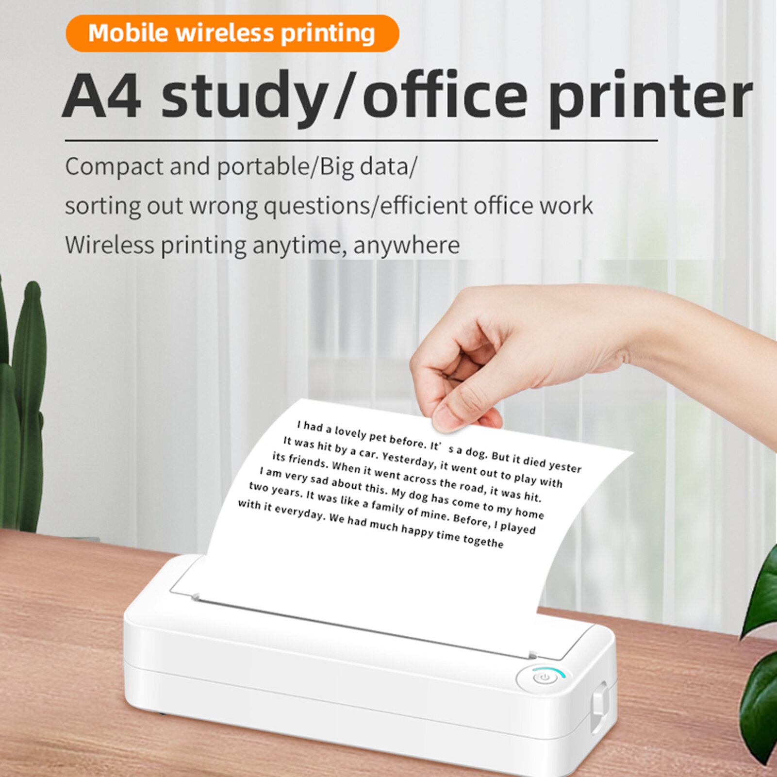 Портативный термопринтер A4, беспроводной (Bluetooth), без чернил, поддержка OCR, для iOS/Android/ноутбука