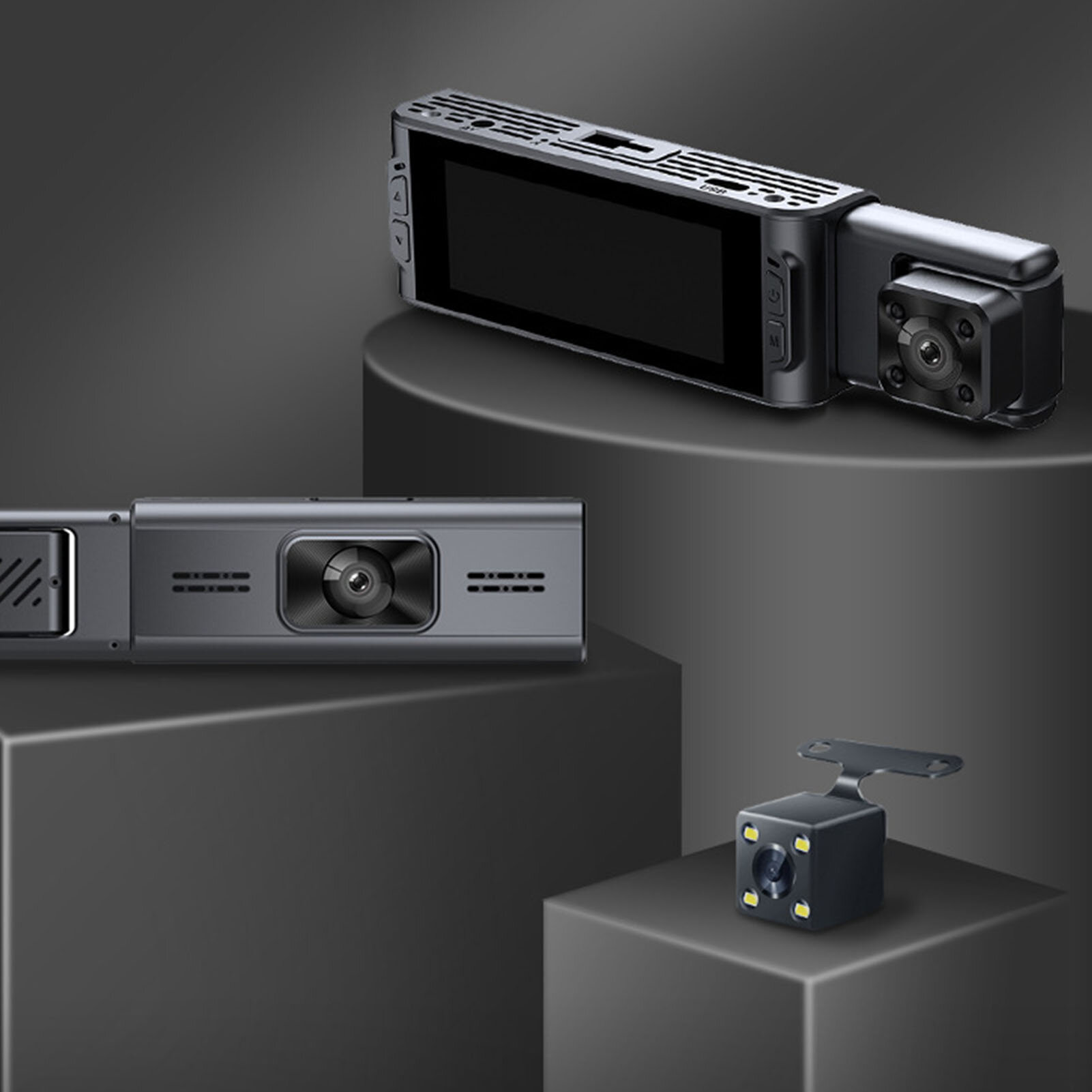 3-канальный видеорегистратор с 3,16-дюймовым HD-дисплеем, WDR, ночным видением, WiFi, 1080P, передняя и задняя камера для салона автомобиля, с круглосуточной парковкой