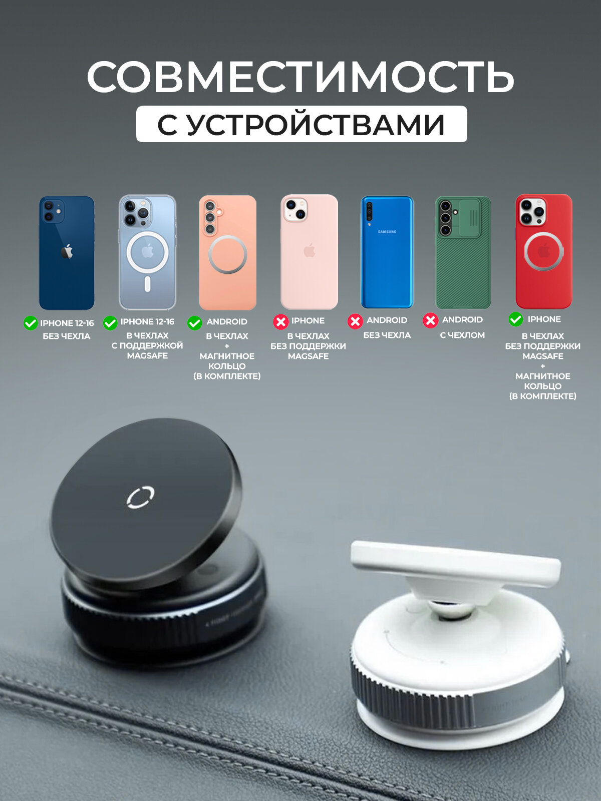 Держатель для телефона MaxSafe, 360°, черный, для дома и автомобиля