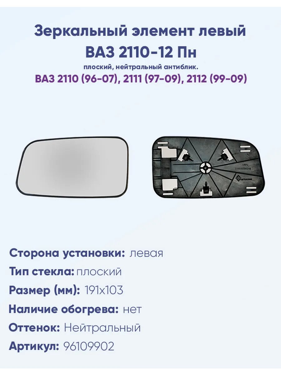 Зеркальный элемент левый ВАЗ 2110-12 Пн 96109902