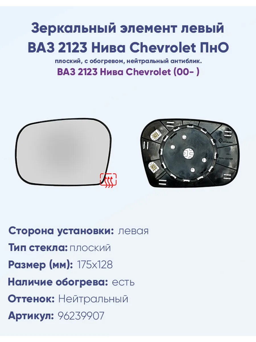 Зеркальный элемент левый ВАЗ 2123 Нива Chevrolet ПнО