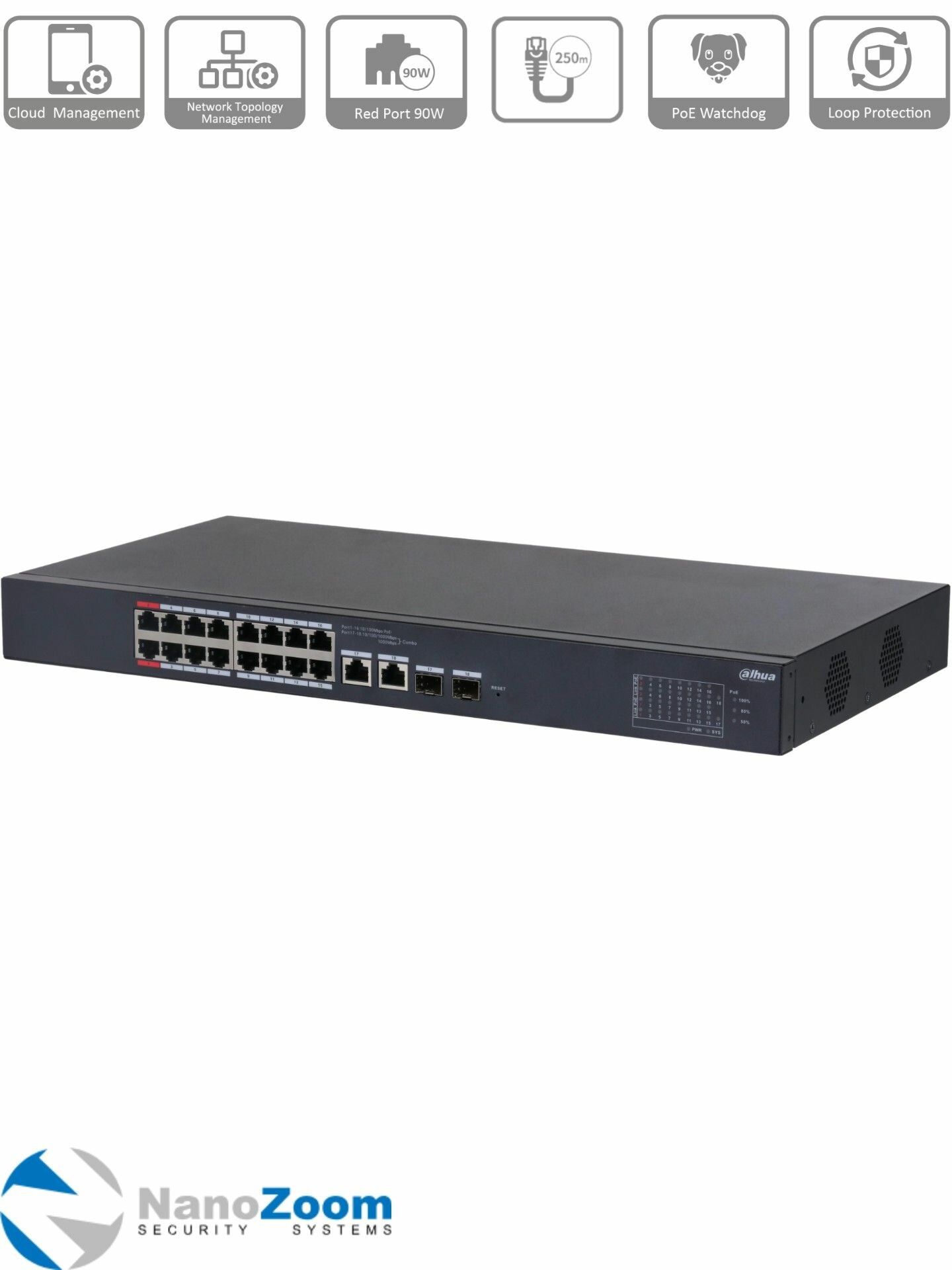 Dahua DH-CS4218-16ET-135 18-портовый управляемый коммутатор с 16 РоЕ до 135Вт