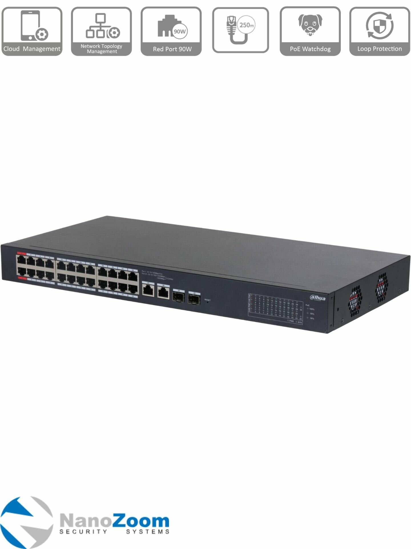 Dahua DH-CS4226-24ET-375 26-портовый управляемый коммутатор с 24 РоЕ до 375Вт