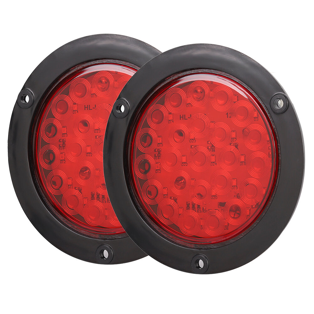 2pcs 24LEDs 4in Waterproof Plastic Side Marker Round Lamp Trailer Truck Tail Light