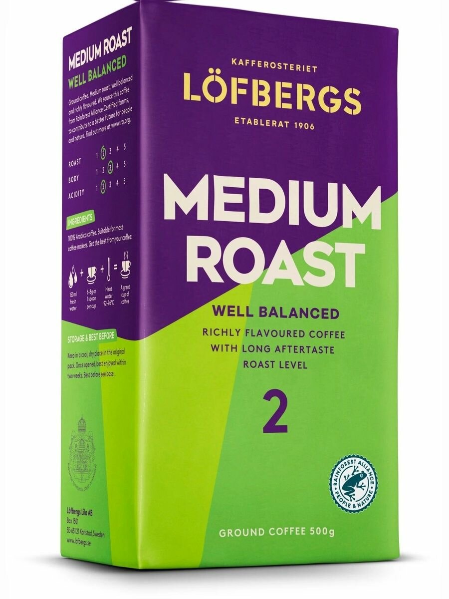 Кофе Lofbergs MEDIUM ROAST, молотый, 100% арабика, средняя обжарка, 500г