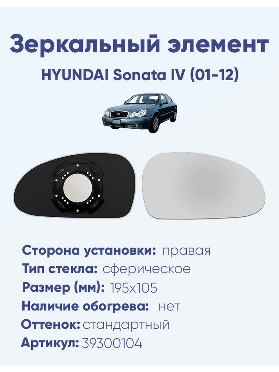 Зеркальный элемент правый HYUNDAI Sonata IV (01-12) сфера нейтральный без обогрева