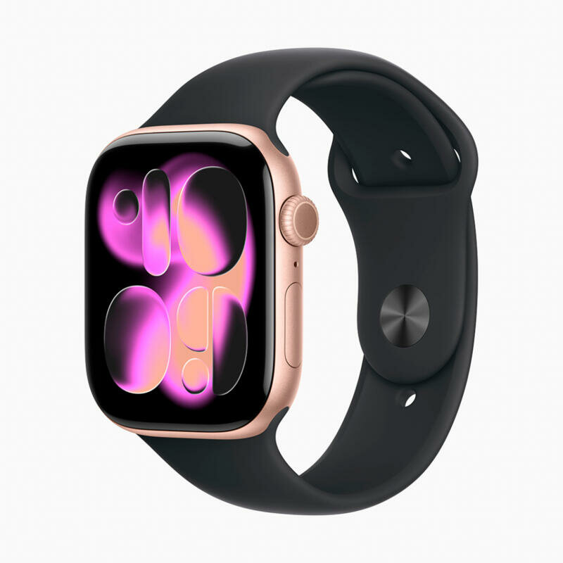 Часы Apple Watch Series 11 42mm Rose Gold Aluminium Case With Black Sport Band M/L (Розовое золото/Черный)