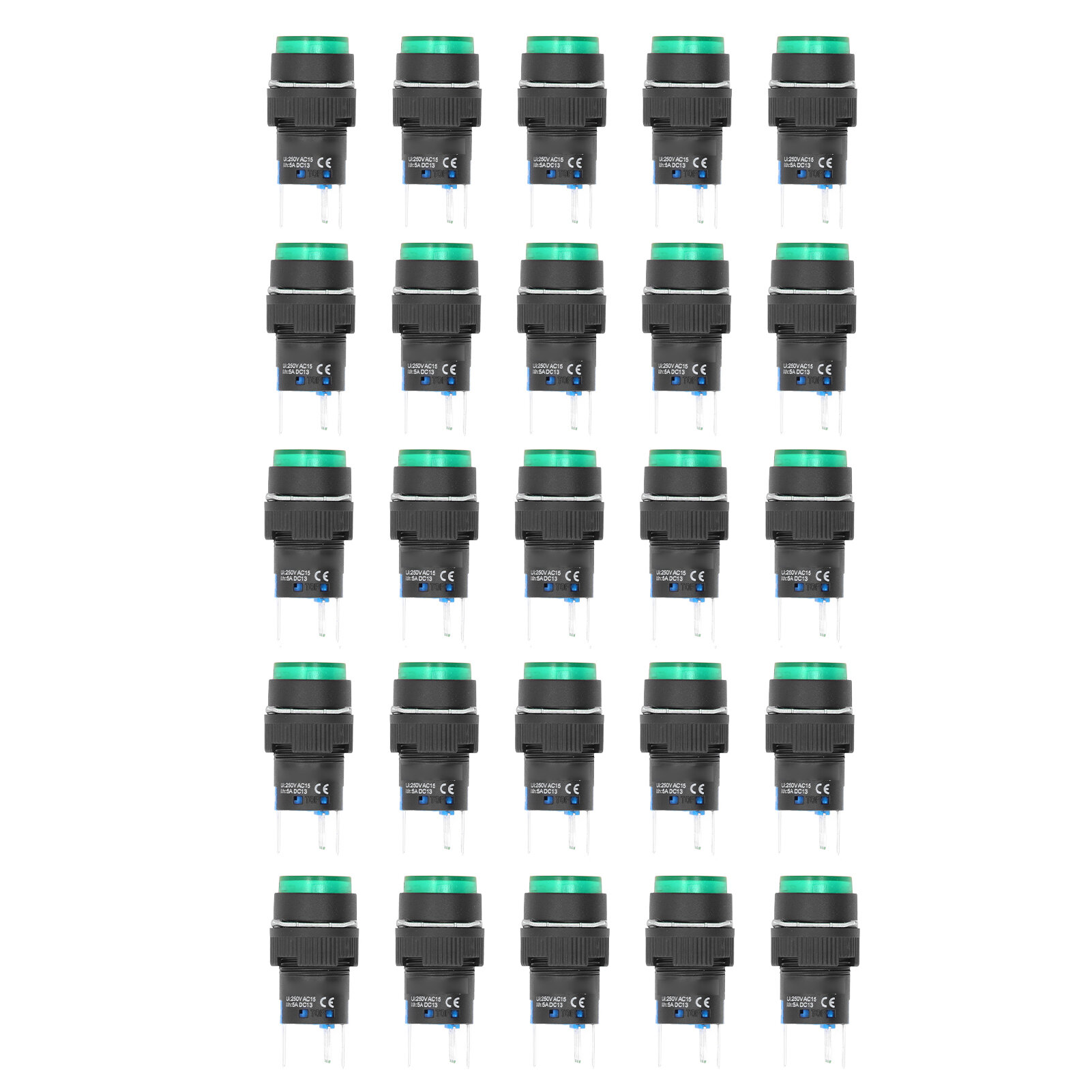 25PCS 16mm 5-контактное кнопочное переключатель с самозапиранием и подсветкой, ABS + латунь, BEM-LA16-11DS-Y