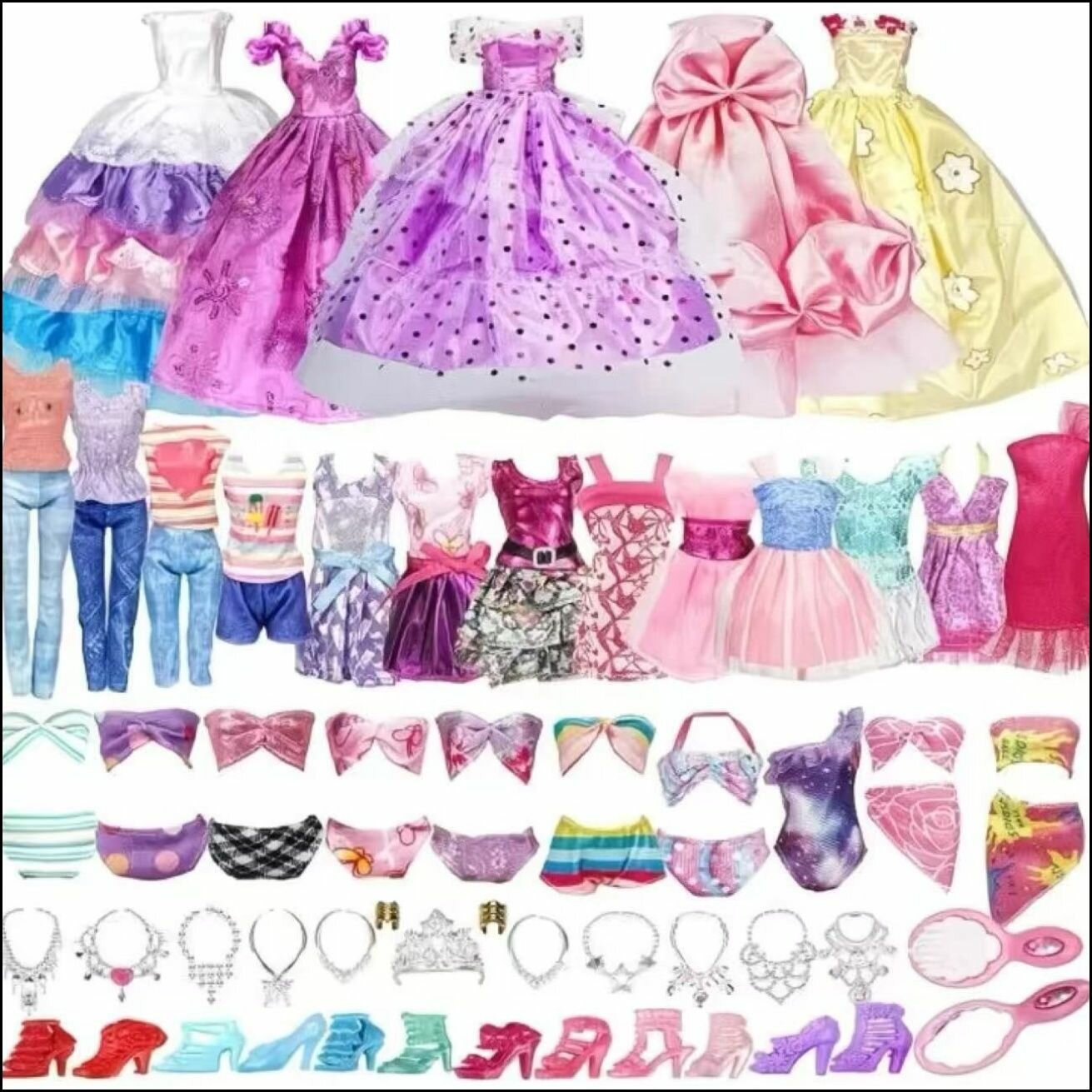 Эксклюзивный комплект для куклы Барби: 35 модных элементов, обувь и платья