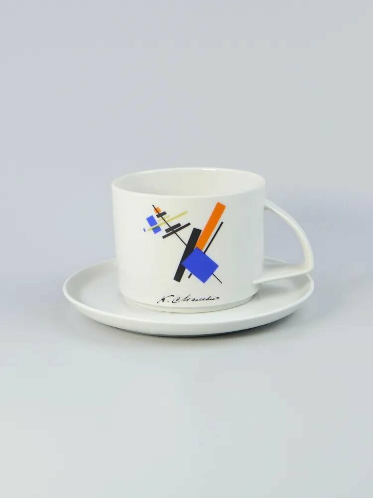 Чайная пара. Форма "Баланс", рисунок "Авангард. Малевич". Твердый фарфор. 280 мл. Императорский фарфоровый завод ИФЗ ЛФЗ