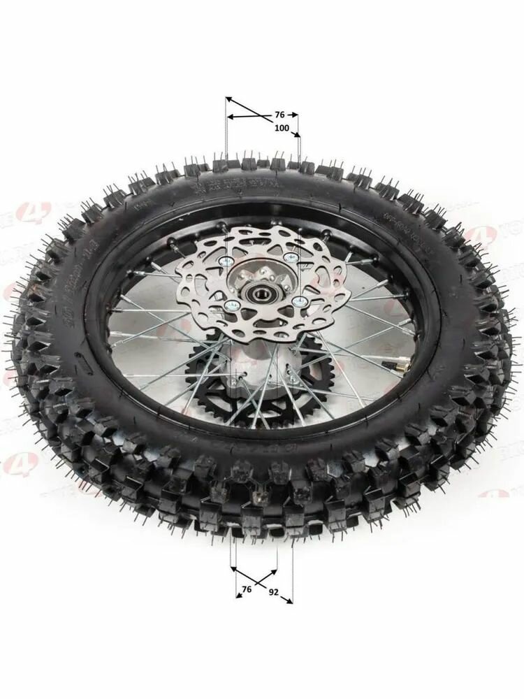 Обод задний 14" (d15mm, торм. диск 190мм,420-41) 90/100-14" сталь с резиной, черный