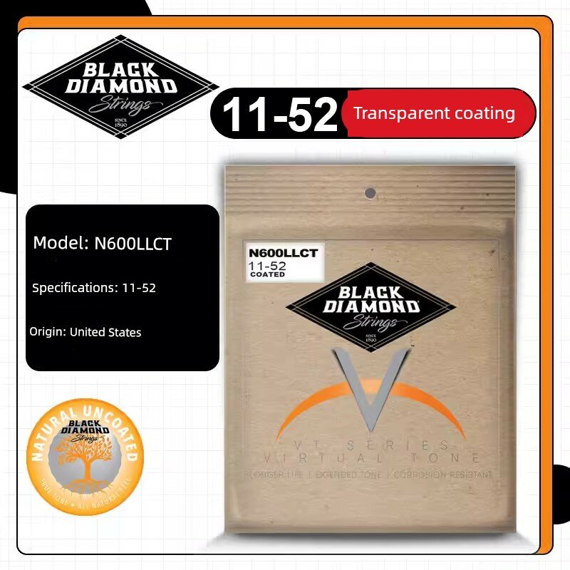 Black Diamond N600LLCT Покрытые струны для гитары, комплект из 6 шт, 11-52 калибр, белое покрытие, антикоррозийное