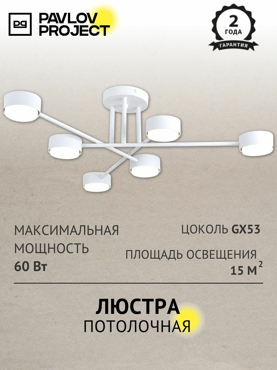 Люстра потолочная на 6 лампочек, белая PP-6716/6 White