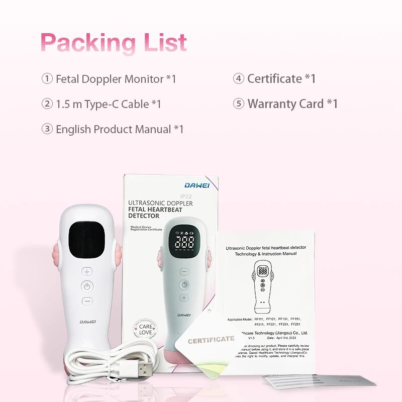 Перезаряжаемый фетальный доплеровский монитор с Bluetooth, интеллектуальным датчиком, отслеживанием приложений и четким дисплеем из кривой сердца для ухода за беременной