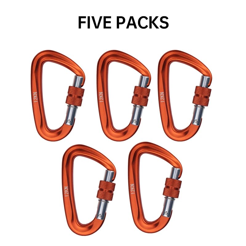 Карабин D-образный 12 кН, алюминиевый, красный Оранжевый, Orange 5pcs