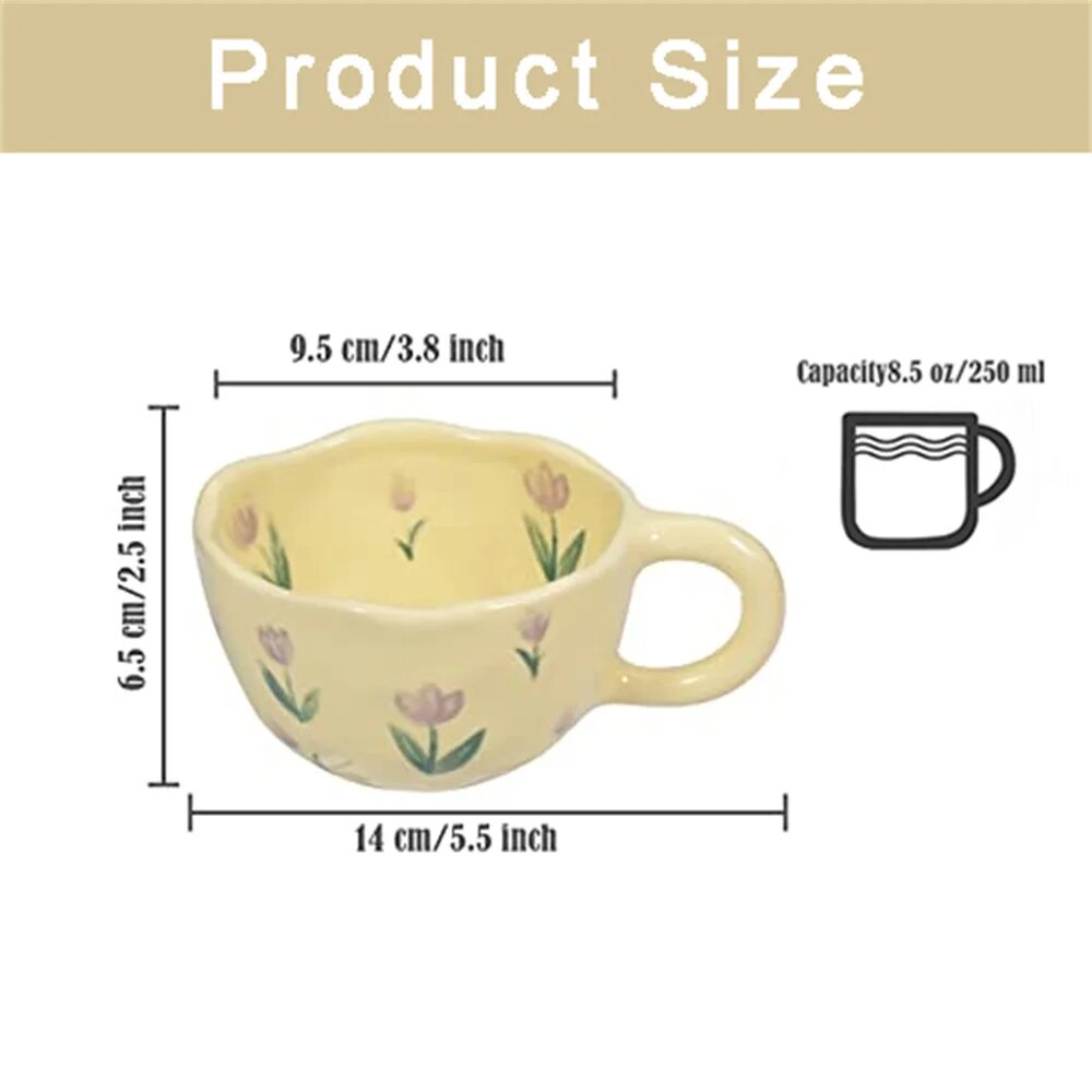 Керамическая Кружка Ручной Работы С Нерегулярным Цветочным Узором В Корейском Стиле Для Завтрака, Кофе, Чая С Молоком