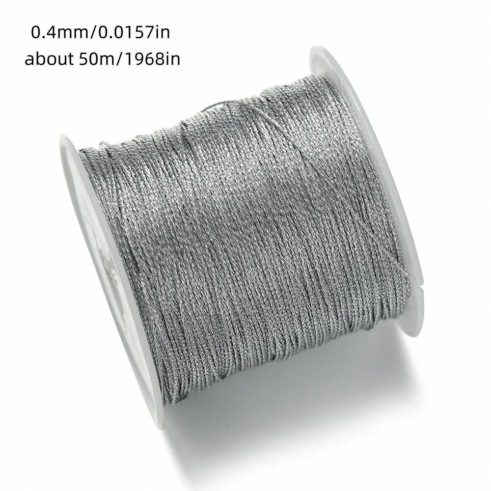 Нитки люрекс серебряные 100 м, полиэфирная швейная нить 0,4 мм для вышивки, декора и ручного творчества, катушка