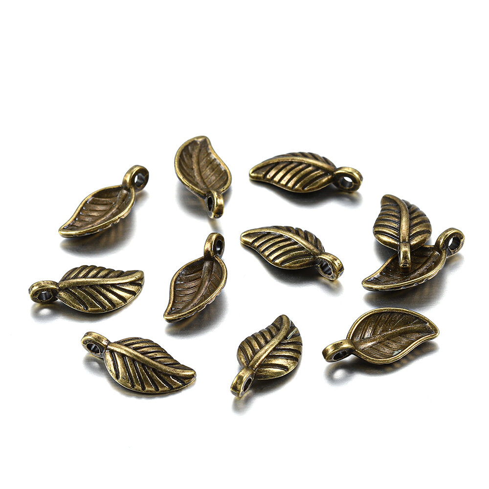 Металлические декоративные листики для рукоделия, 60 шт, бронзовый цвет, 15х7 мм, сплав, фурнитура для бижутерии, скрапбукинга и декора